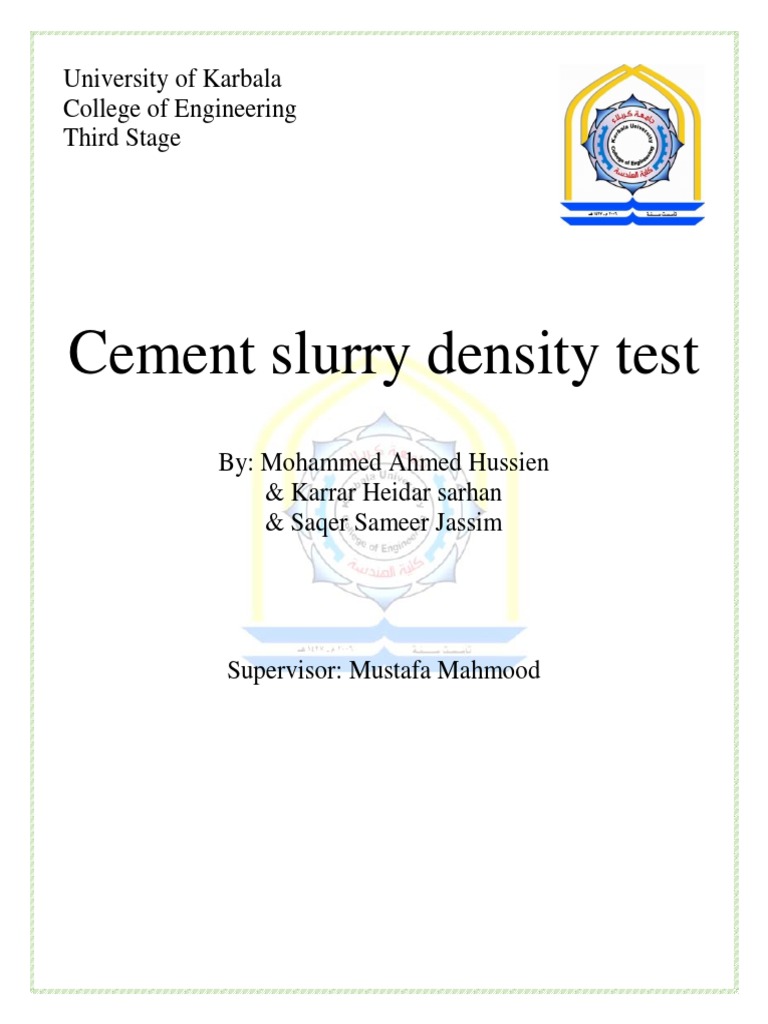 Cement Slurry Density Test | PDF | Density | Concrete