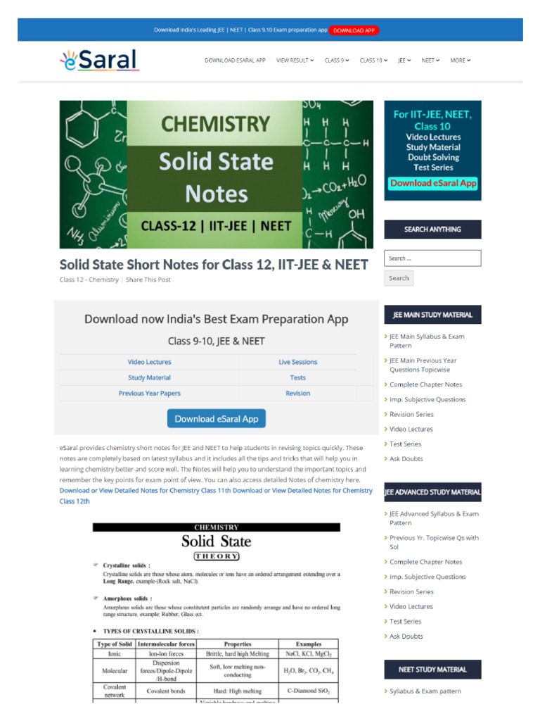 Screencapture Esaral Solid State Short Notes For Class 12 Iit Jee Neet ...