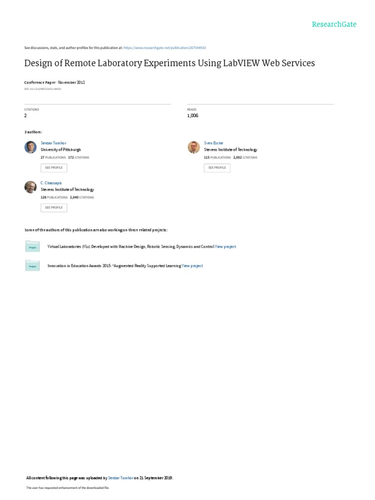 Design of Remote Laboratory Experiments Using LabVIEW Web Services | PDF | World Wide Web ...