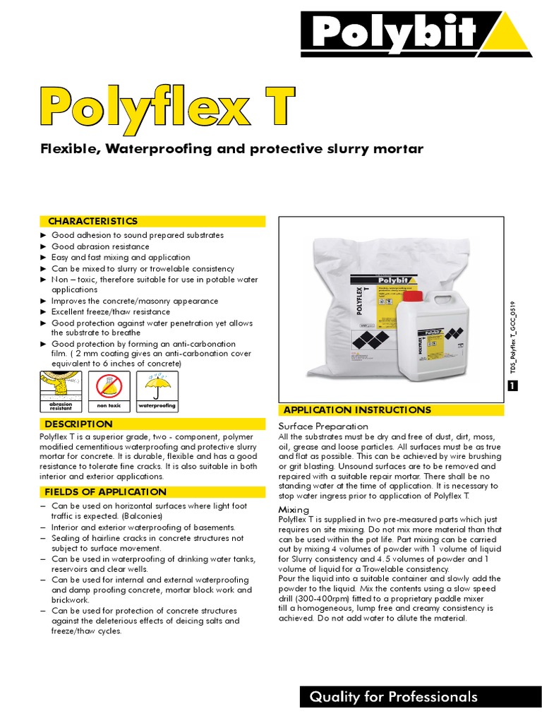 Polyflex T: Flexible, Waterproofing and Protective Slurry Mortar | PDF ...