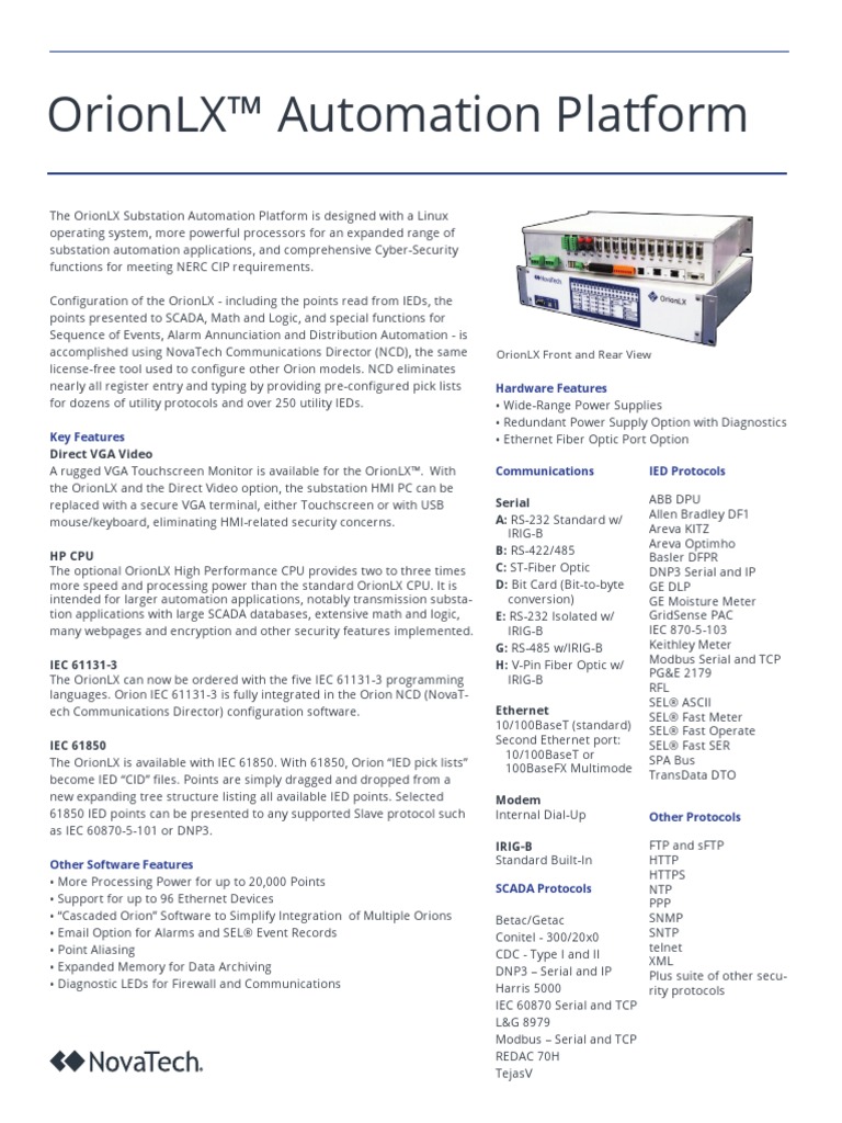 Orionlx™ Automation Platform: Hardware Features | PDF | Scada | Modem