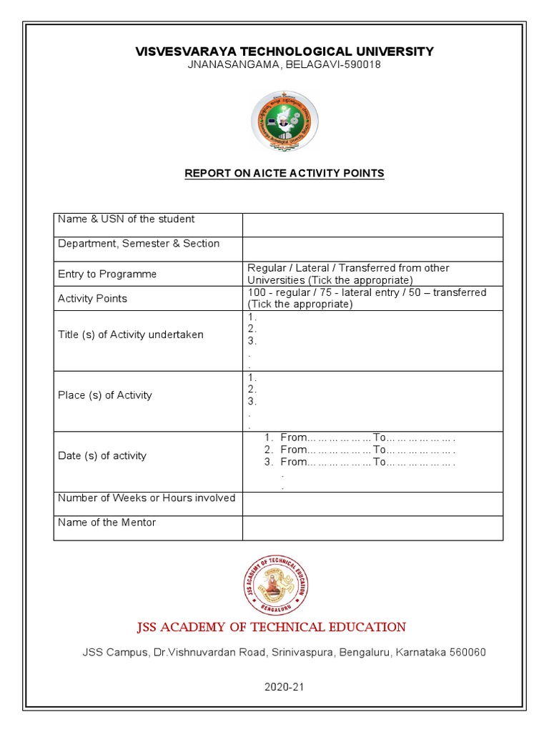 AICTE Activity Points Report Template | PDF | Vocational Education
