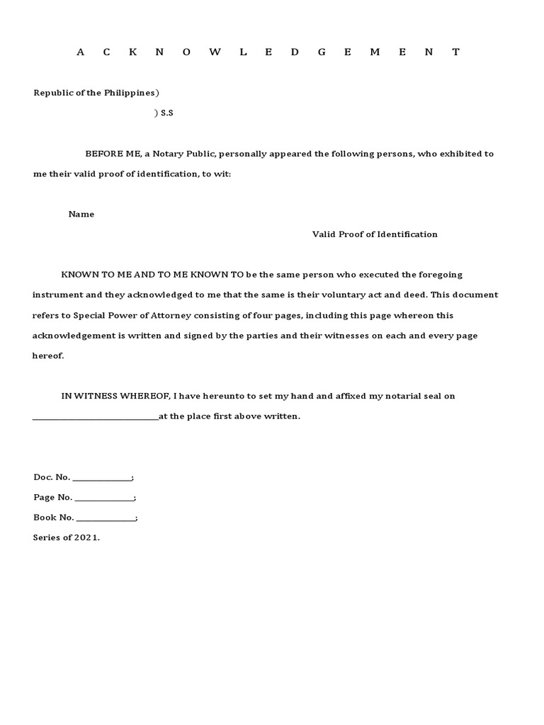 Notarial Acknowledgement for SPA | PDF