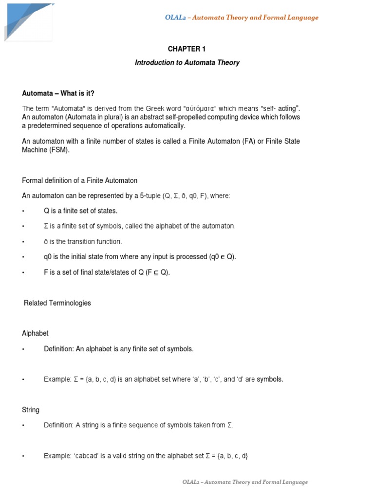 Chapter 1 - Automata | PDF | Automata Theory | String (Computer Science)