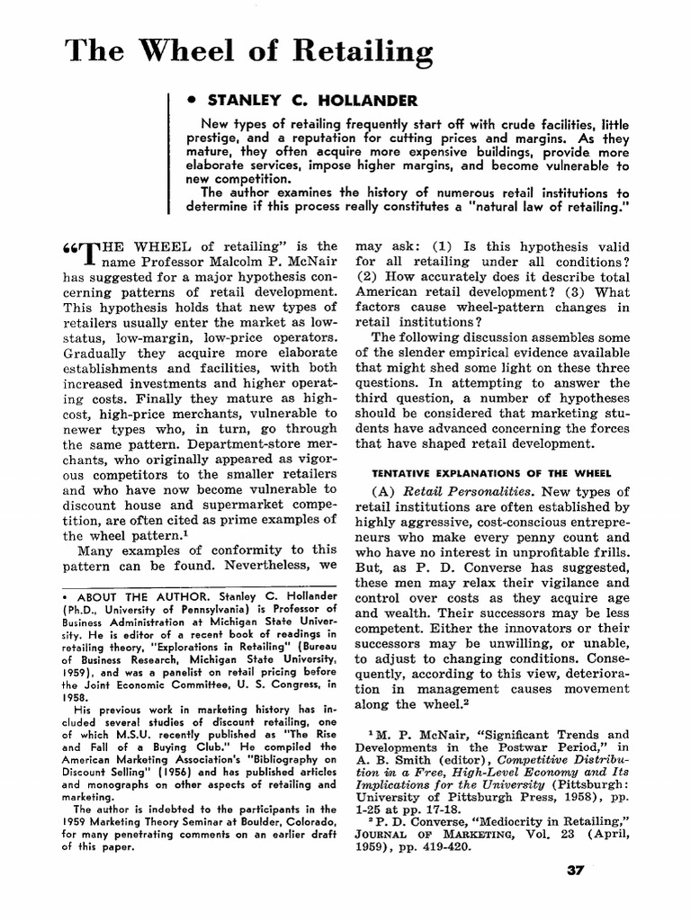 The Wheel of Retailing Hollander | PDF | Department Store | Retail