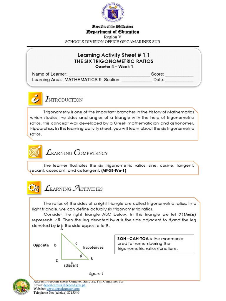Math 9 Las q4 Melc 1.1 | Download Free PDF | Trigonometric Functions | Sine