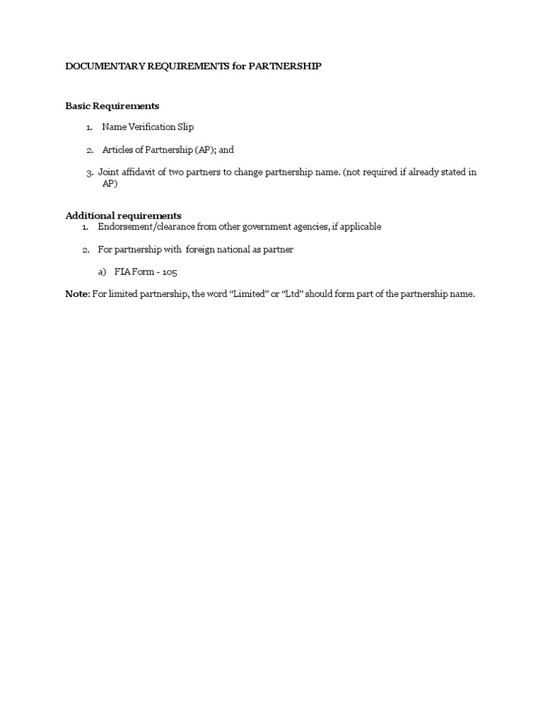 Partnership Document Requirements | PDF | Business | Finance & Money ...