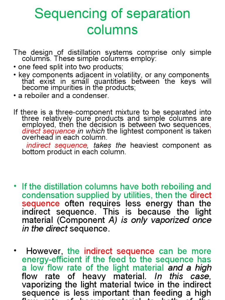 Sequencing of Separation Columns: Direct Sequence Indirect Sequence ...