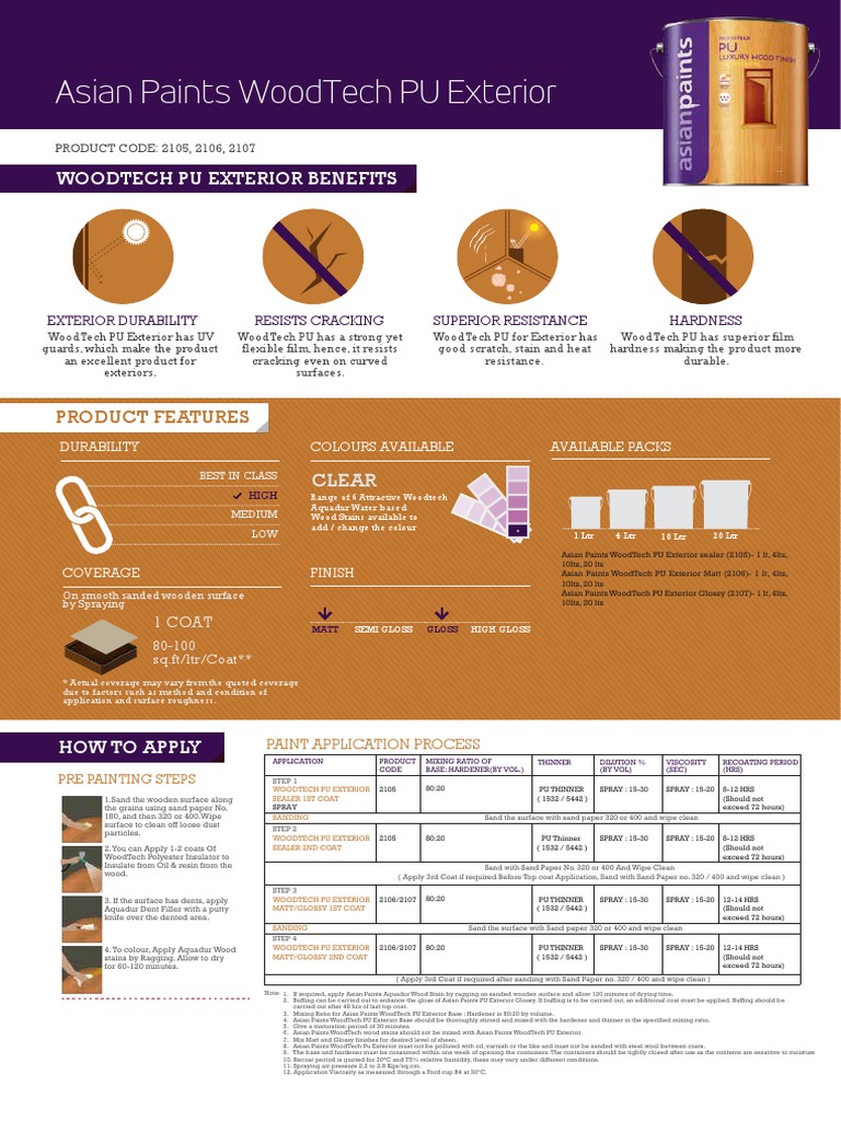 Asian Paints Woodtech Pu Exterior | PDF | Paint | Industrial Processes
