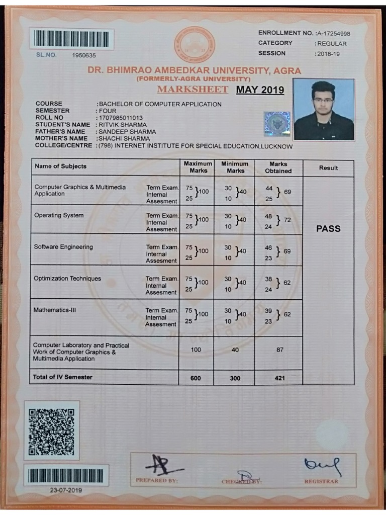 DT20196008484 UG Marksheet 4 | PDF