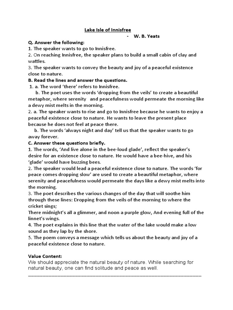 The Lake Isle of Innisfree | PDF