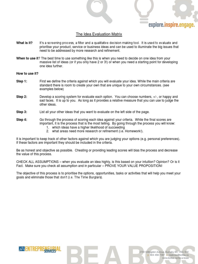 The Idea Evaluation Matrix: What Is It? | PDF | Business Economics ...