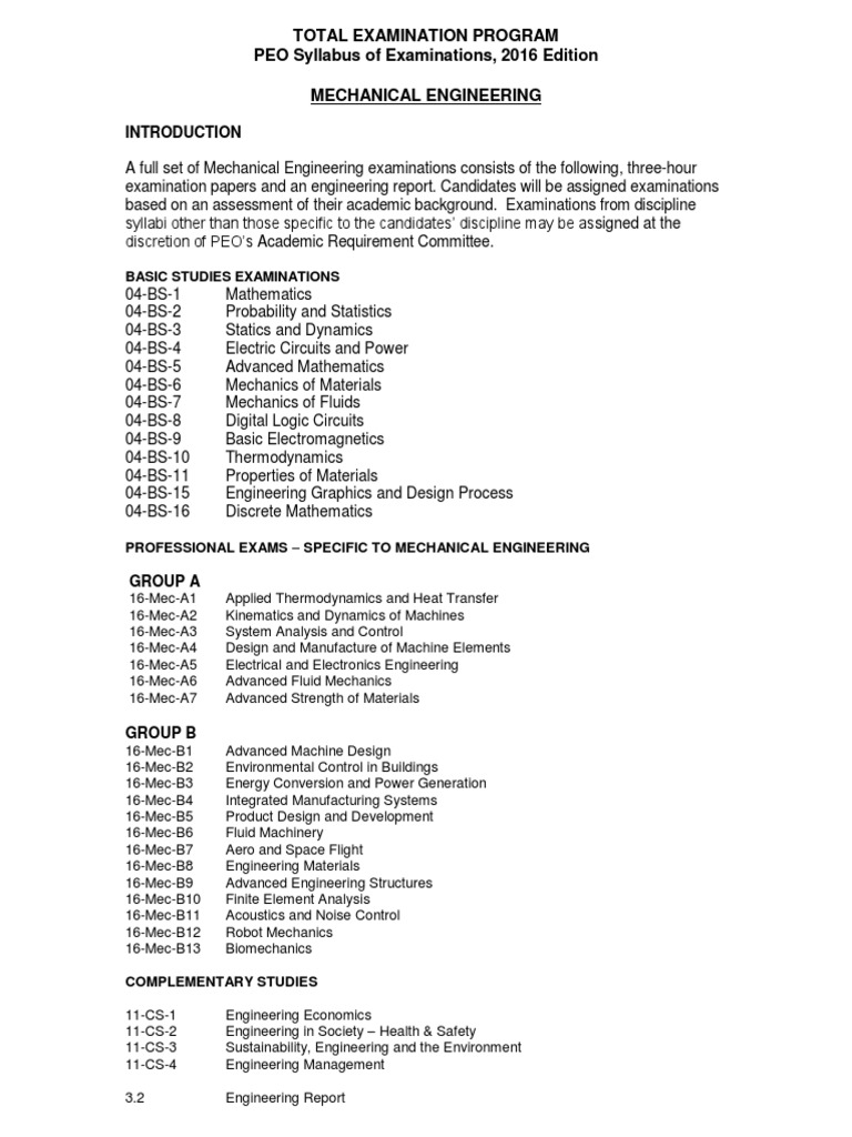 PEO Mechanical Engineering Syllabus 2025 | PDF