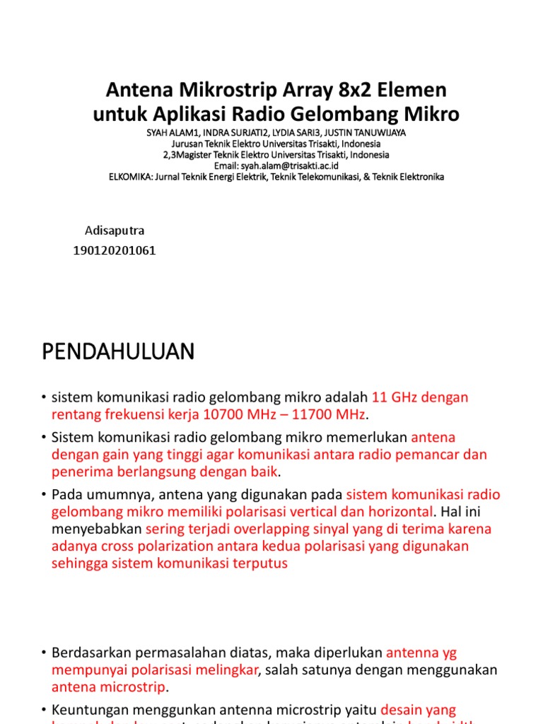 Dan Jurnal Antena Mikrostrip Array 8x2 Elemen Untuk Aplikasi Radio ...
