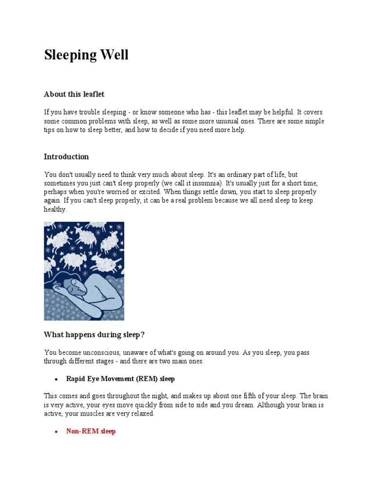 Sleeping Well: About This Leaflet | PDF | Insomnia | Sleep