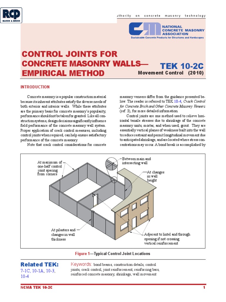 Control Joints For Concrete Masonry Walls - Empirical Method: TEK 10-2C ...