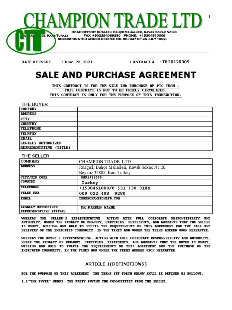 DRAFT CONTRACT FOR PIG IRON SD | PDF | Private Law | Economies