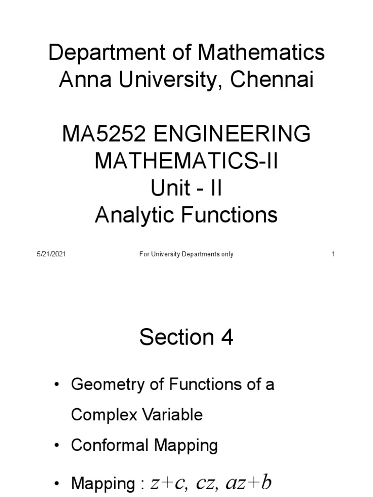 MA5252UNit2 Analytic Functions | PDF | Function (Mathematics) | Curve
