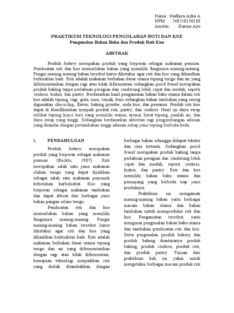 Praktikum Teknologi Pengolahan Roti Dan Kue 1 | PDF