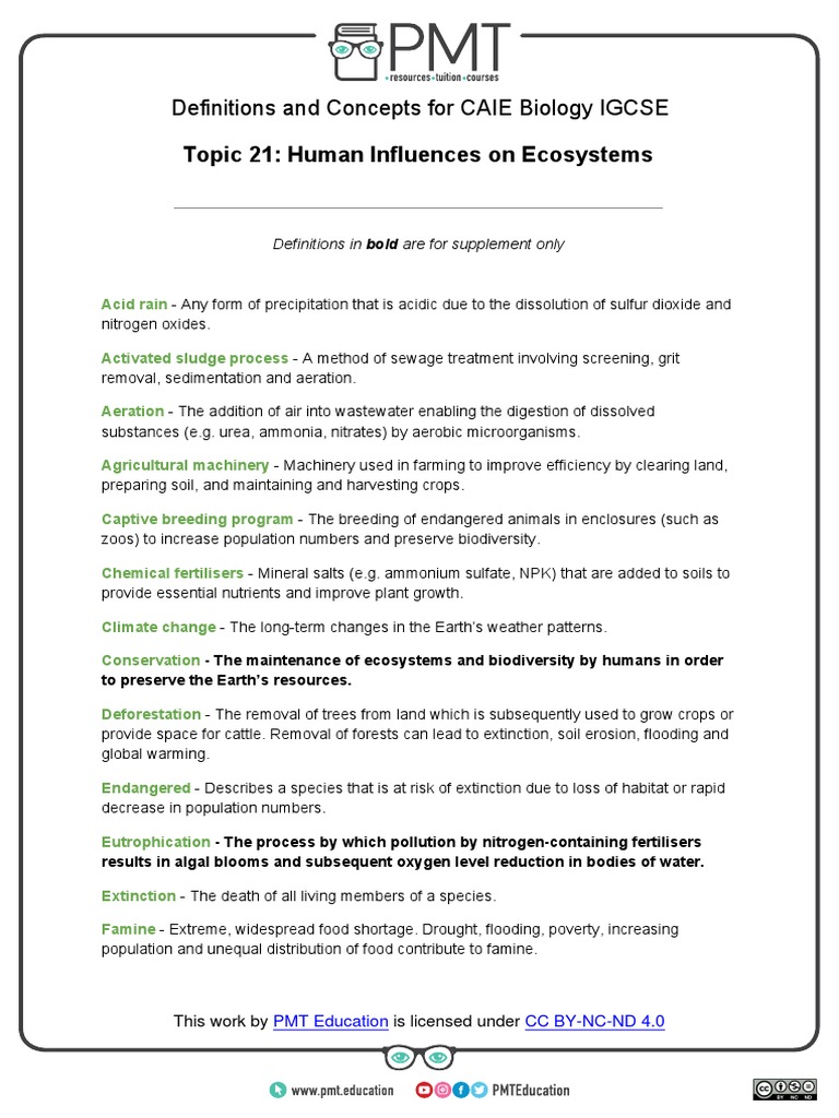 Definitions - Topic 21 Human Influences On Ecosystems - CAIE Biology ...