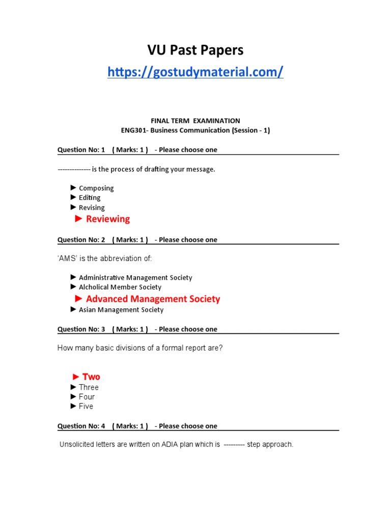 Vu Past Papers Free Download of All Subjects | PDF