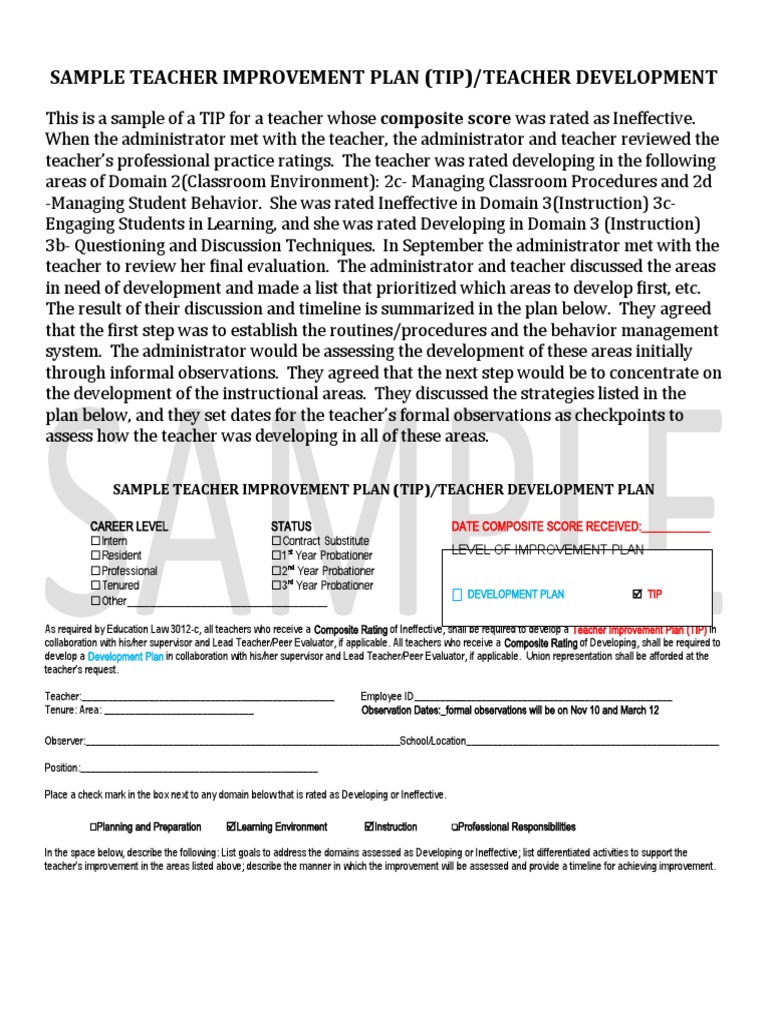 Sample Teacher Improvement Plan (Tip) /teacher Development Plan | Download Free PDF | Mentorship ...