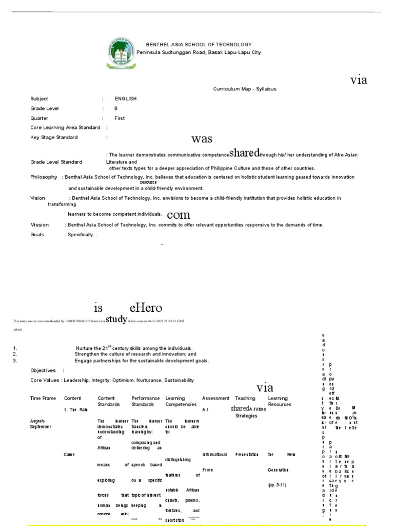Grade 8 English Syllabus 1st Quarter | PDF | Sustainable Development ...