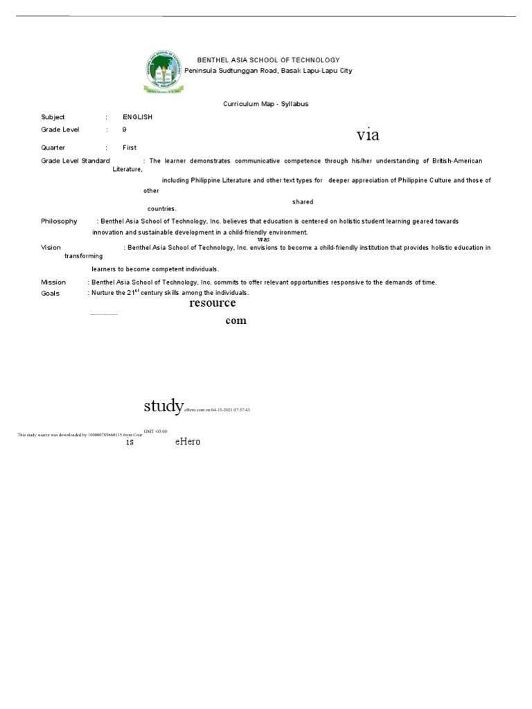 Grade 9 English Syllabus 1st Quarter | PDF | Sustainable Development ...