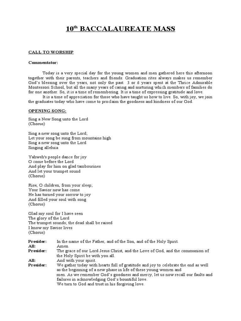 Baccalaureate Mass Guide | PDF | Lord's Prayer | God The Father