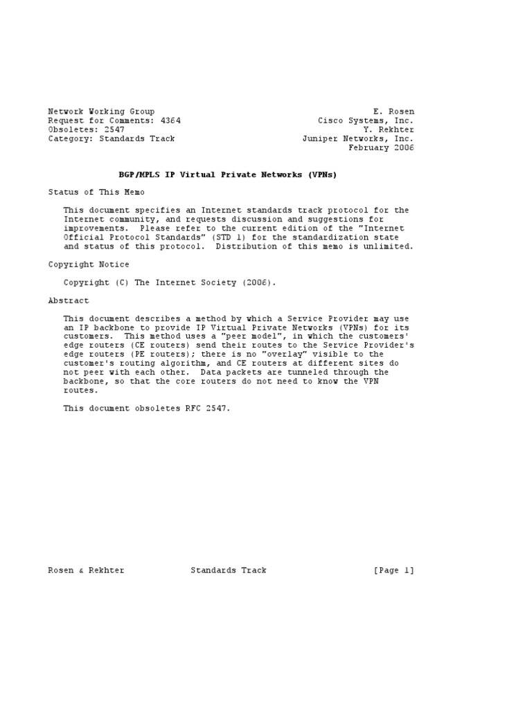 RFC 4364 - BGP - MPLS IP Virtual Private Networks (VPNS) | PDF
