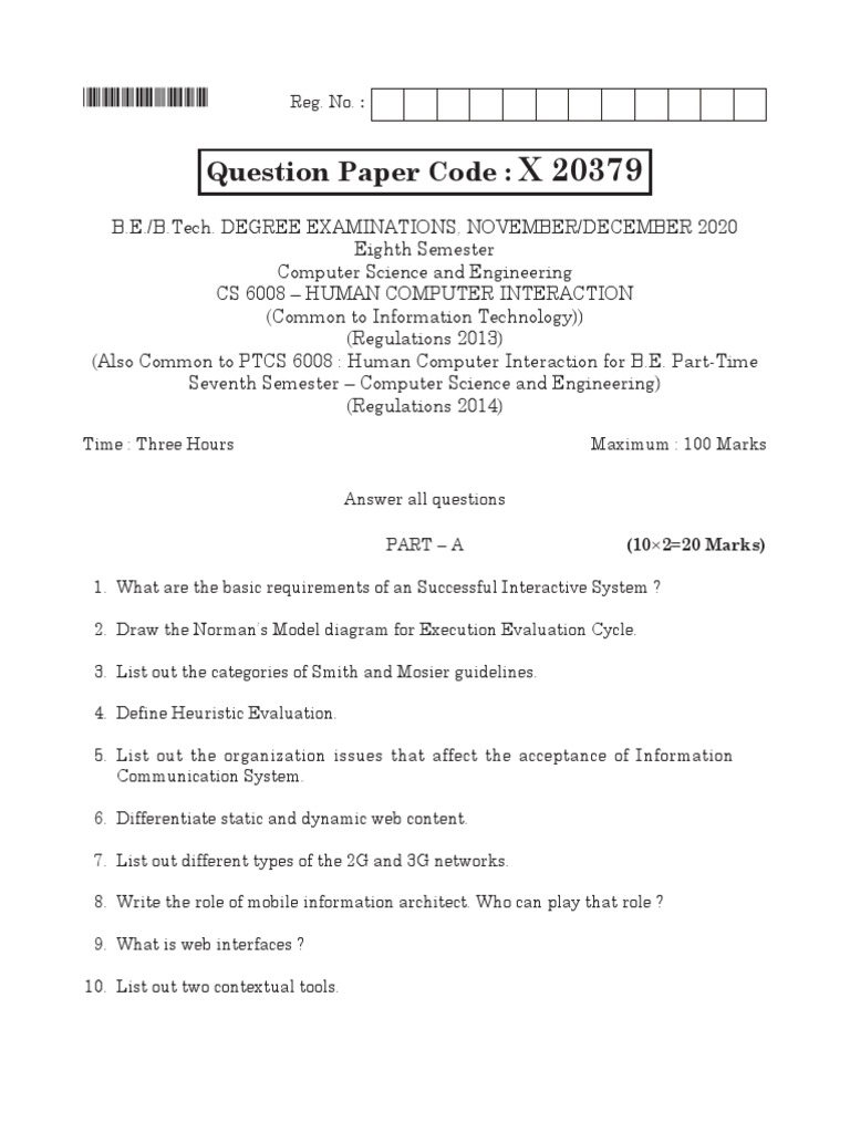 Question Paper Code:: (10×2 20 Marks) | PDF | Interactivity | Human ...