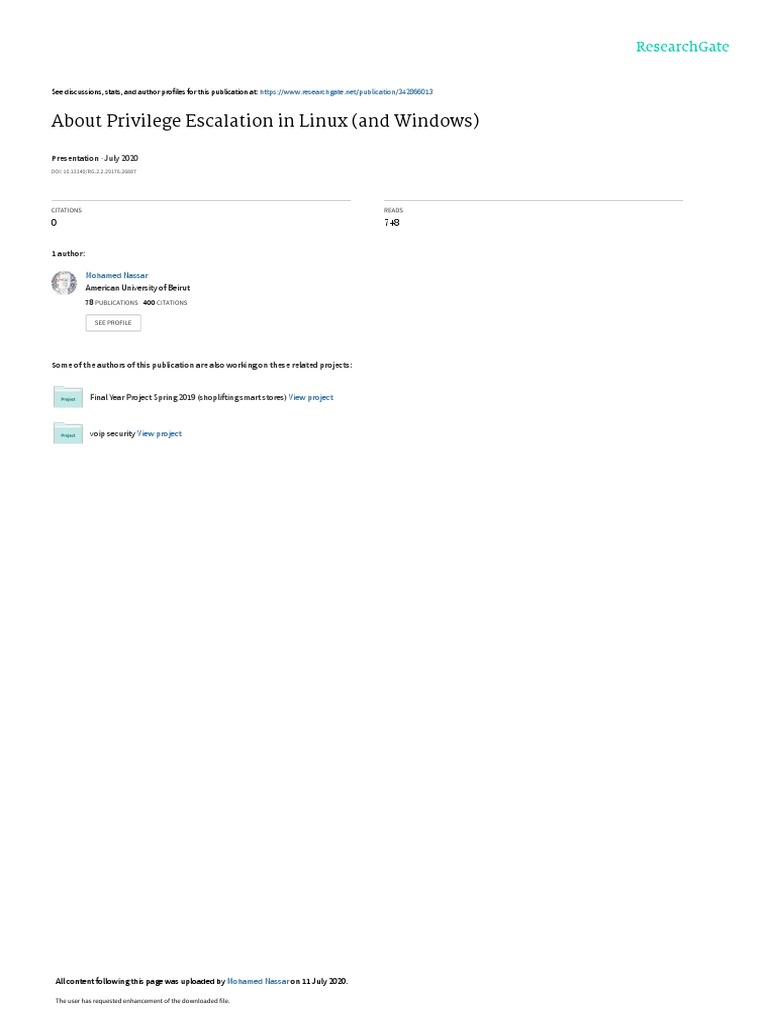 About Privilege Escalation in Linux (And Windows) : July 2020 | PDF | Superuser | Microsoft Windows