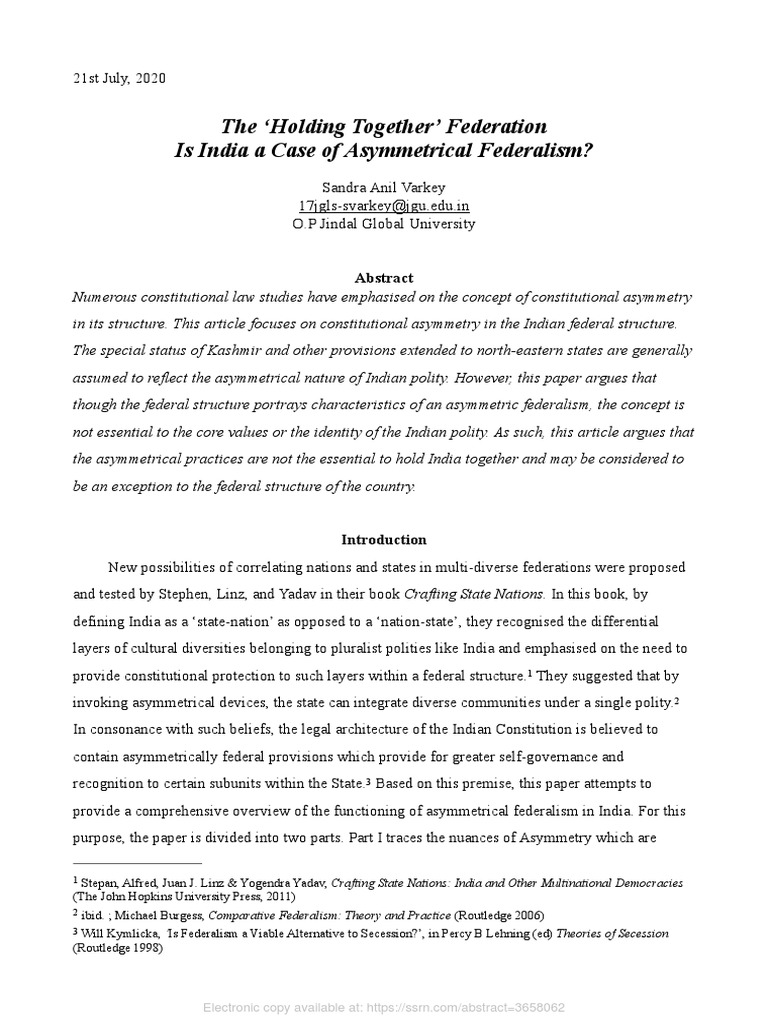 The Holding Together' Federation Is India A Case of Asymmetrical ...