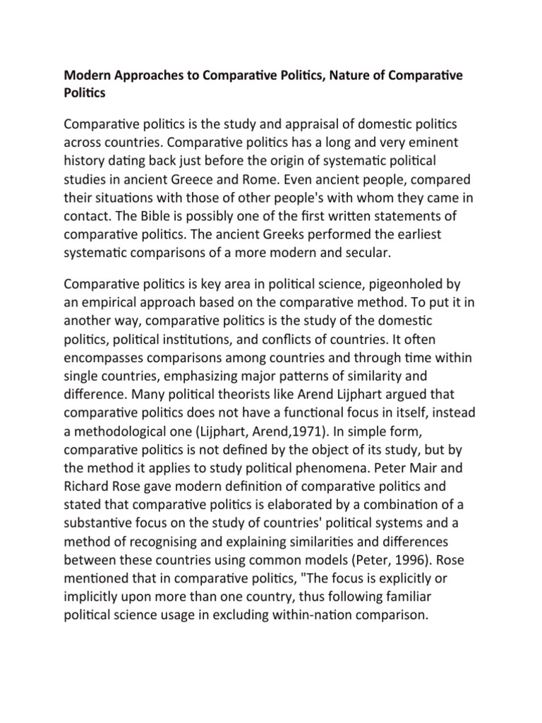 Modern Approaches To Comparative Politics, Nature of Comparative ...