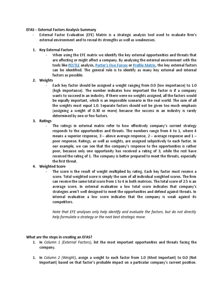 EFAS - External Factors Analysis Summary: Pestle Porter's Five Forces ...
