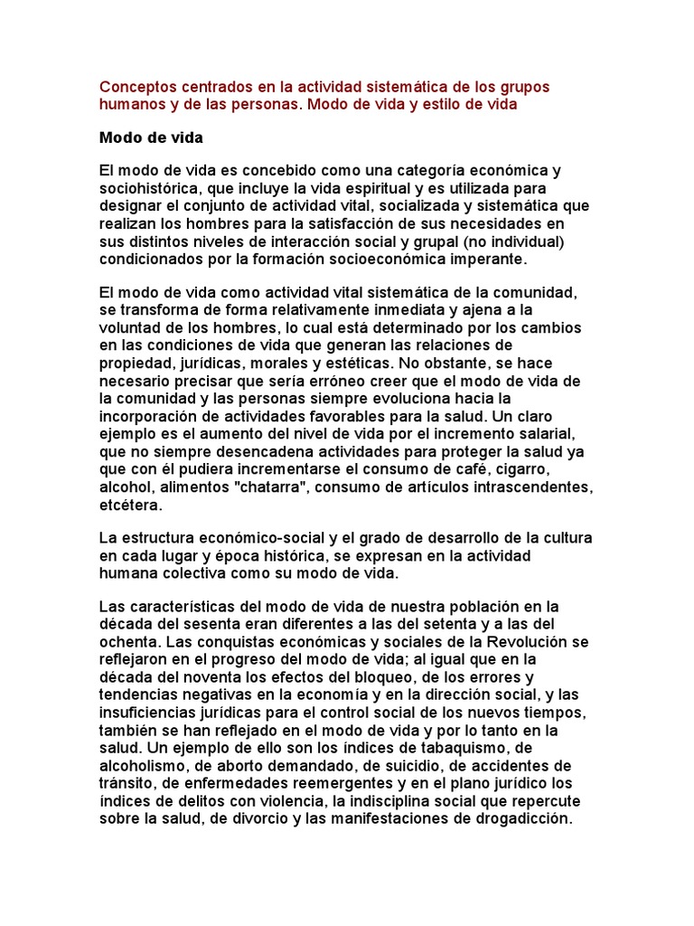 Modo de vida, condiciones de vida y estilo de vida: conceptos ...