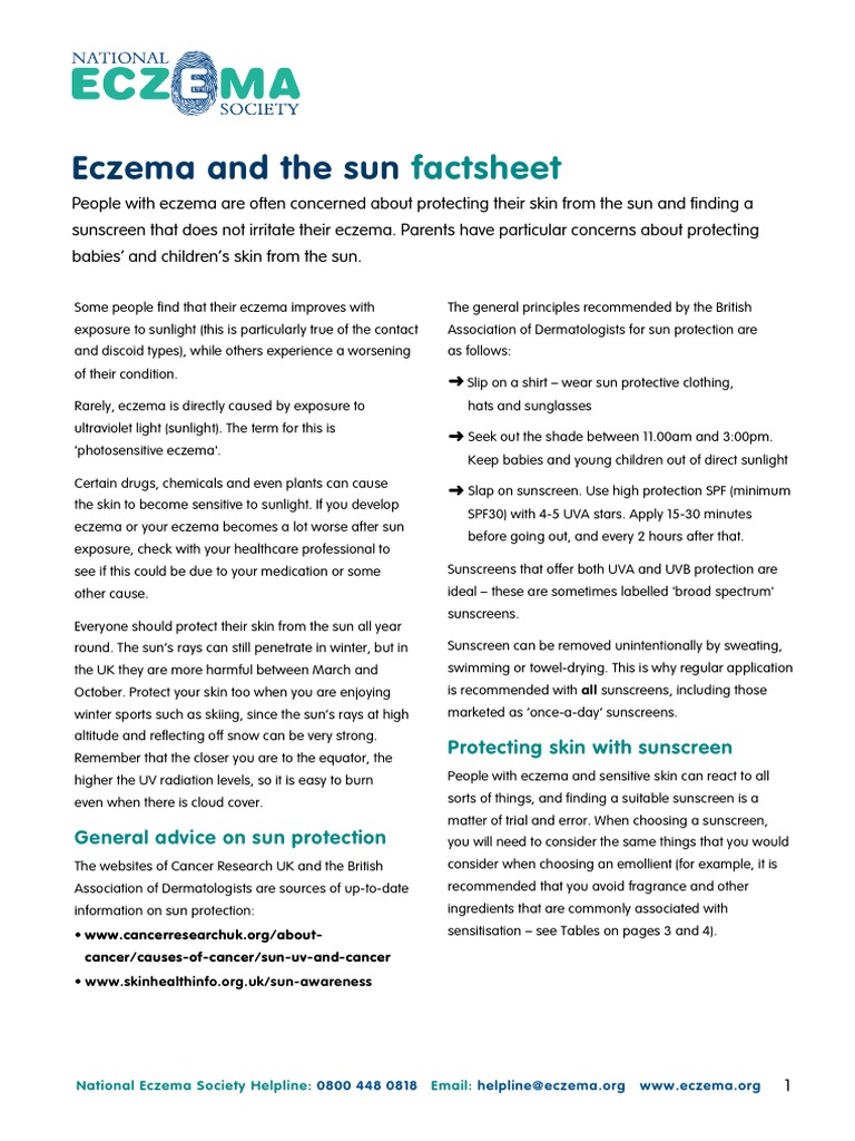 Eczema and The Sun: Factsheet | PDF | Sunscreen | Ultraviolet