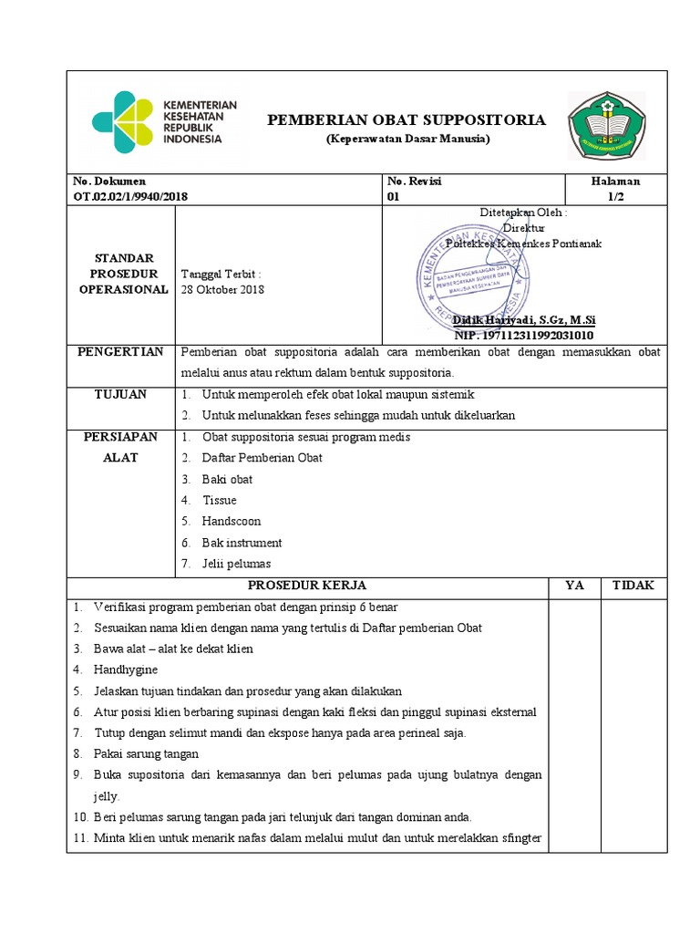 KDM 2 - Sop Pemberian Obat Perektal Suppositoria - KDM 2 | PDF