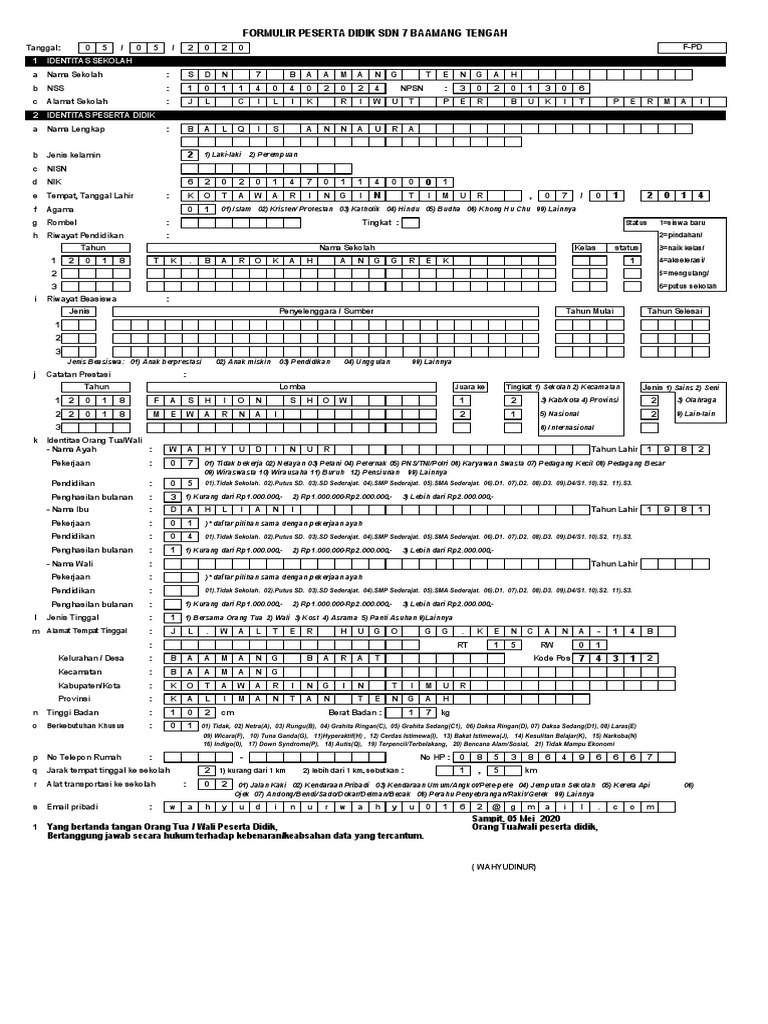 Formulir Siswa Dapodik | PDF