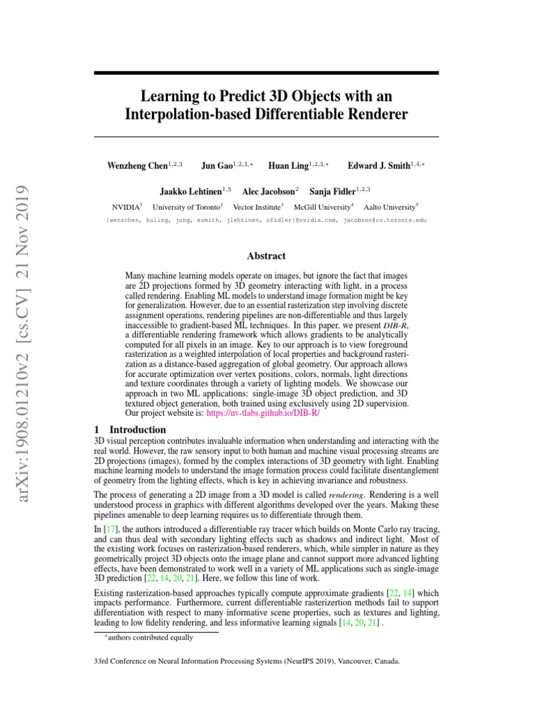 Learning To Predict 3D Objects With An Interpolation-Based Differentiable Renderer | PDF ...