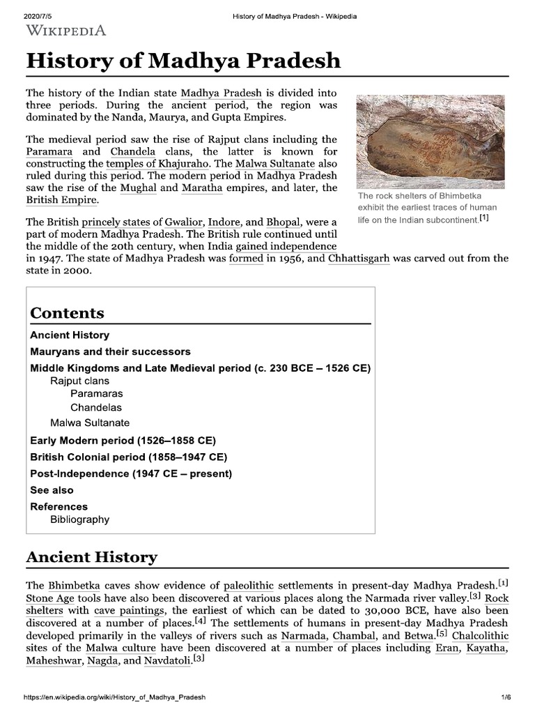 History of Madhya Pradesh - Wikipedia | PDF