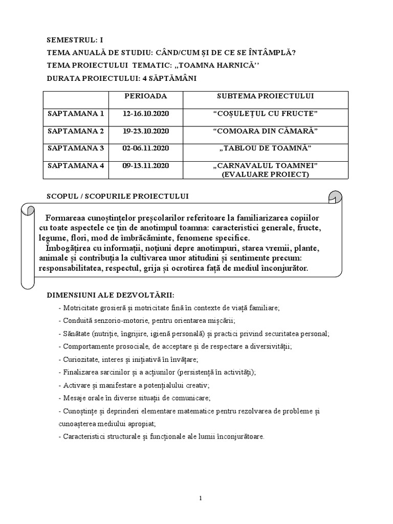 Proiect Tematic "Toamna Harnica" | PDF