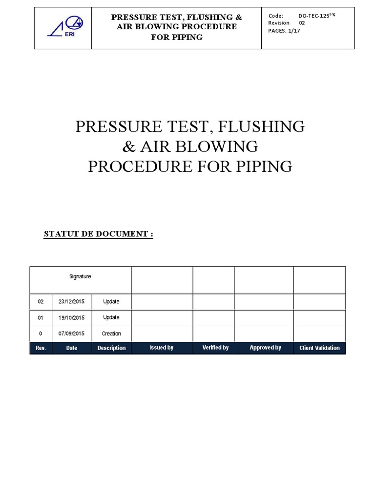 Piping Pressure Test and Flushing Guide | PDF | Pipe (Fluid Conveyance ...