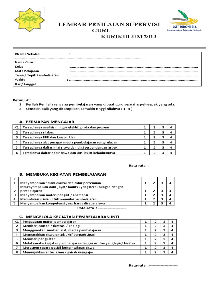 Lembar Penilaian Supervisi Guru | PDF