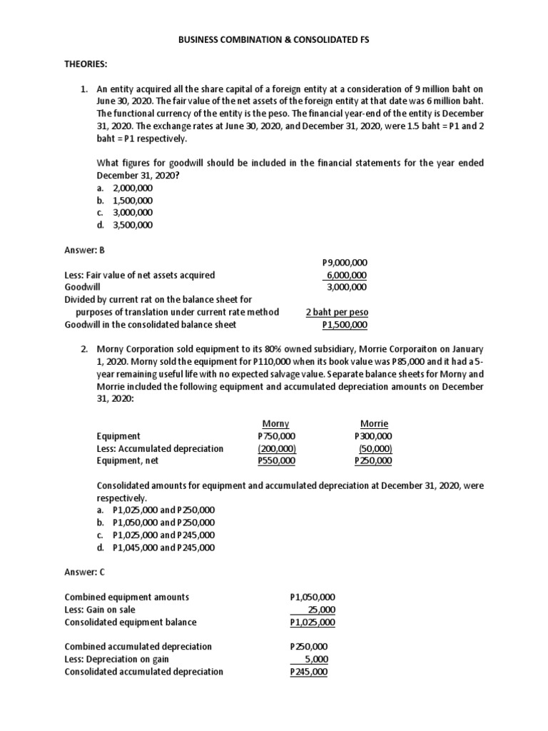 Business Combination and Consolidated FS 2020 PDF | PDF | Goodwill ...