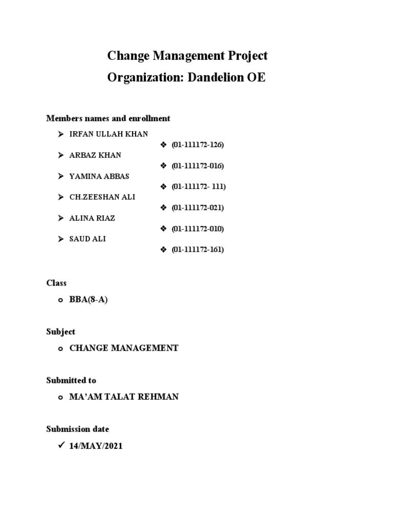 Change Management Project | PDF | Swot Analysis | Leadership