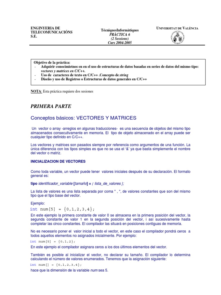 Vectores y Matrices C++ | PDF | Estructura de datos de matriz | C