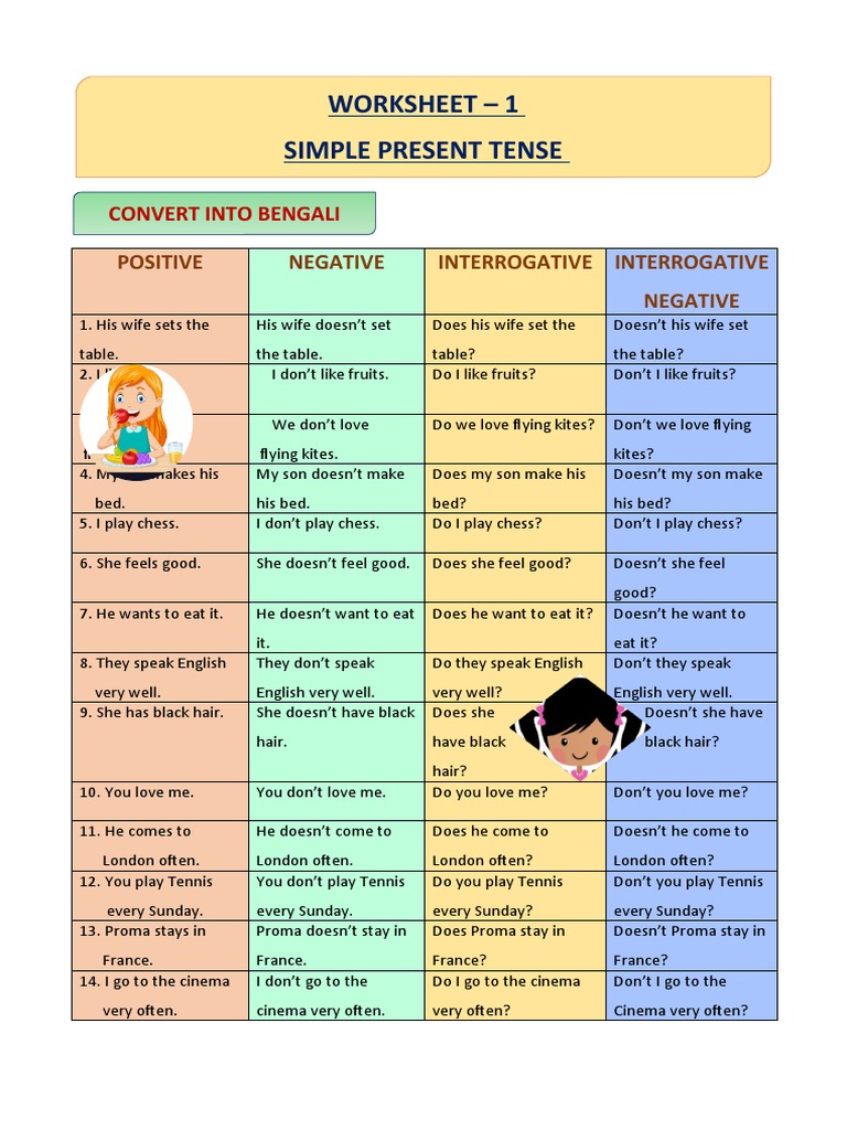 Simple Present Tense Worksheet 1 | PDF | Foreign Language Studies ...