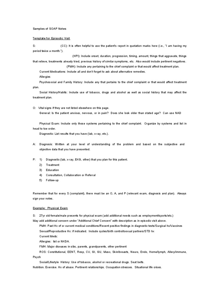 Chief Complaint: Samples of SOAP Notes | PDF | Sexual Anatomy | Medical ...
