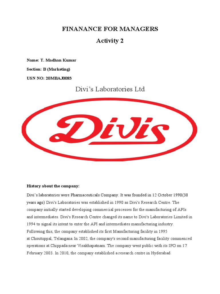 Divi's Laboratories LTD: Finanance For Managers Activity 2 | PDF | Revenue | Taxes